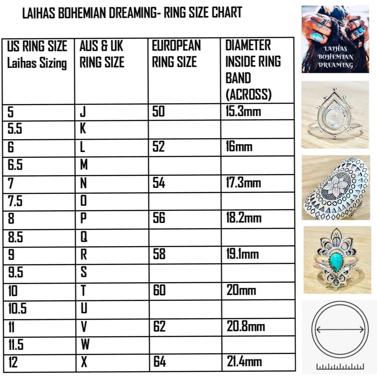 Ring Size Chart | Laihas Bohemian Dreaming -L.B.D